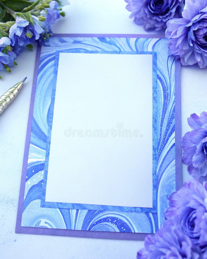 Fluid Abstract Border Design with Paper Texture and Dreamy Blues ...