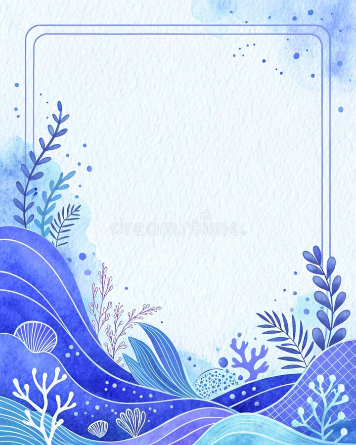 Fluid Abstract Border Design with Paper Texture and Dreamy Blues ...