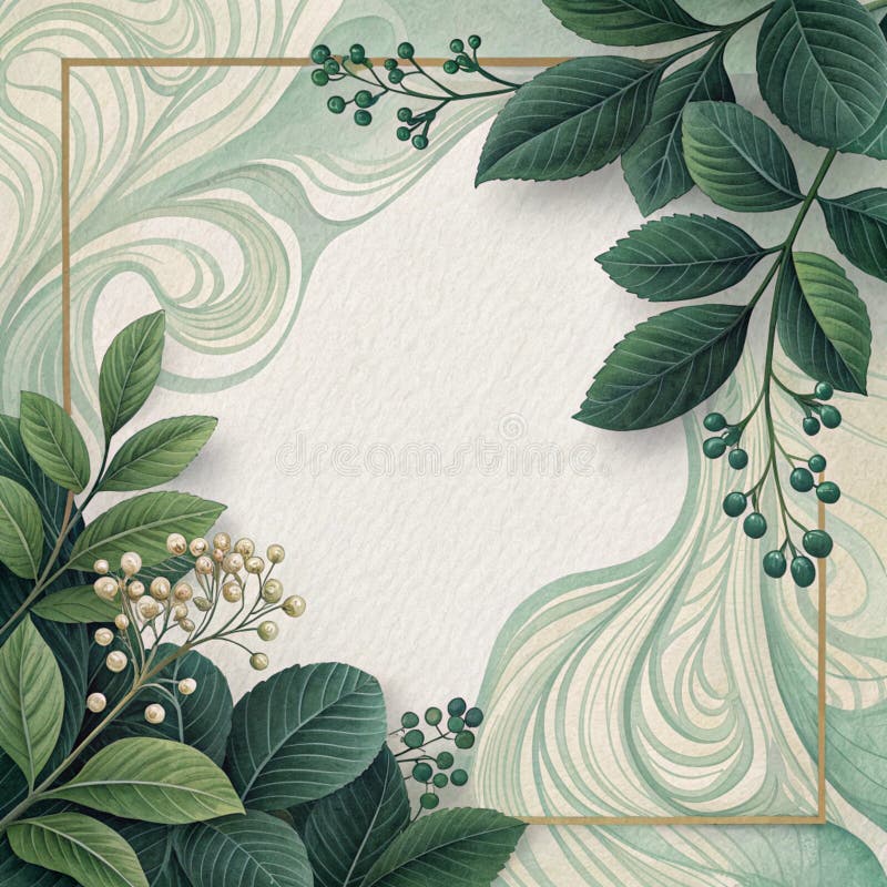 Fluid Abstract Border Design with Paper Texture and Forest Hues Palette ...