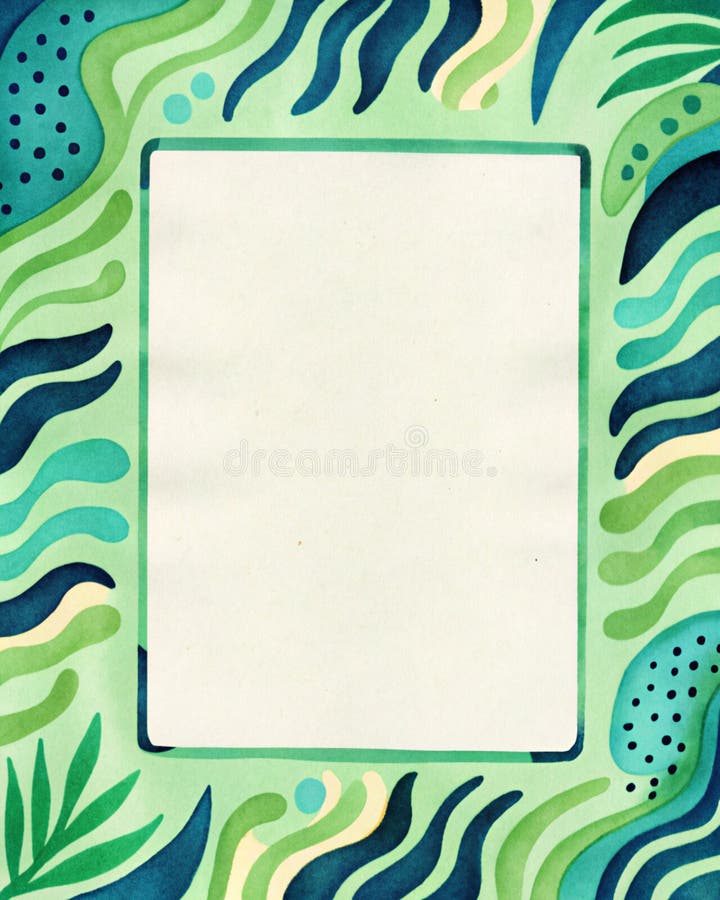 Fluid Abstract Border Design with Paper Texture and Tropical Lagoon Palette Stock Illustration ...