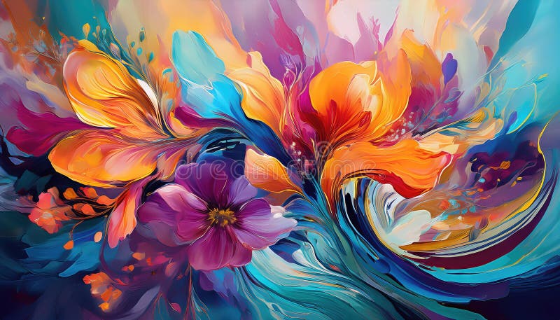 Fluid Abstract Expressionism Blooming Flowers Explode with Vibrant ...