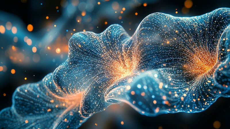 Fluid Abstract Flow of Glowing Alien Plant Strands and Luminous Leaf ...