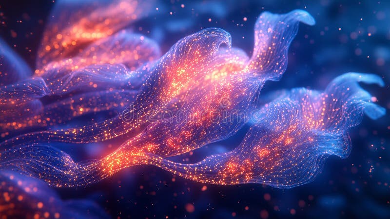 Fluid Abstract Flow of Glowing Alien Plant Strands and Luminous Leaf ...