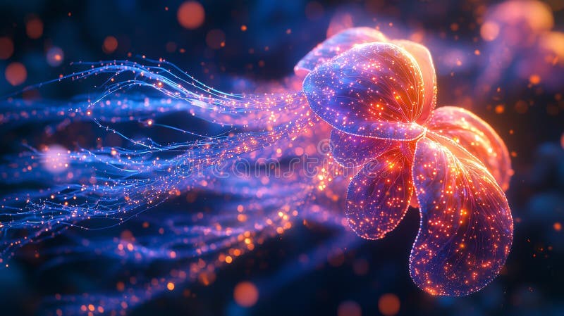 Fluid Abstract Flow of Glowing Alien Plant Strands and Luminous Leaf ...