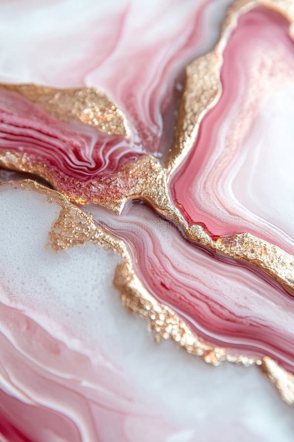 This Fluid Acrylic Artwork Features Luxurious Deep Red and Gilded ...