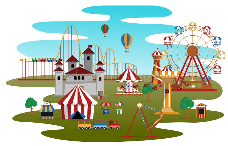 Fluid Amusement Park Fun Fair Carnival Flat Vector Illustration Stock ...