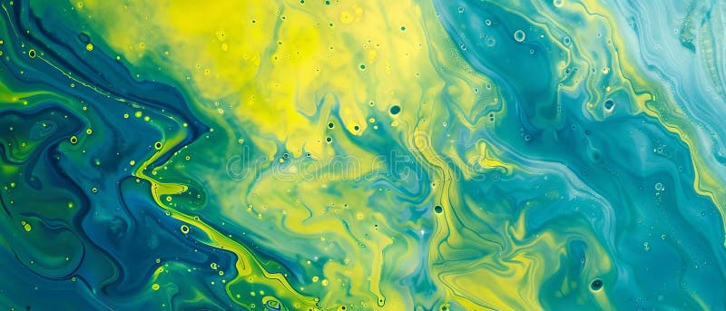 Fluid Art: Abstract Teal and Yellow Acrylic Pour Stock Illustration ...