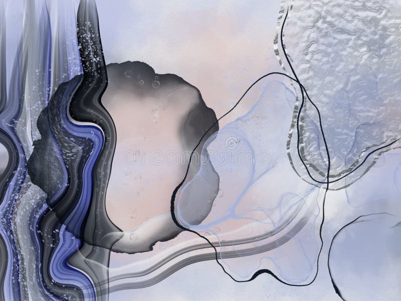 Fluid Art Wall Decoration with Blue Stains and Bubbles Stock ...