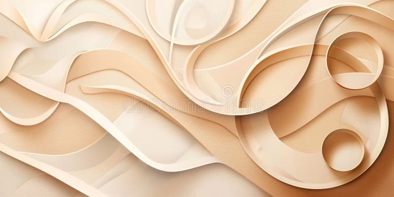 Fluid Beige Abstract Background with Wavy Lines and Circular Shapes ...