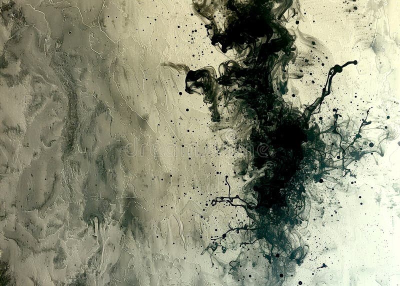 Dynamic Black Ink Swirl Creating Abstract Patterns on Textured Surface ...