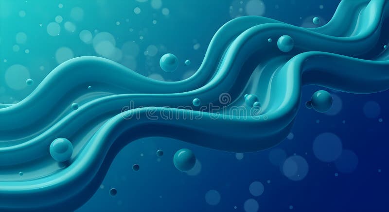 Fluid Blue Abstract Background with 3D Waves and Floating Bubbles Stock ...