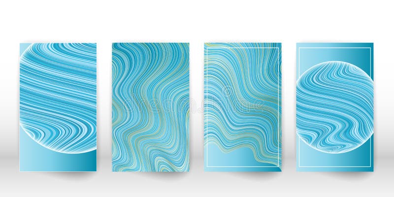 Fluid Blue Poster Template. Wavy Lines Cover Flyer Set. Vector. Stock ...