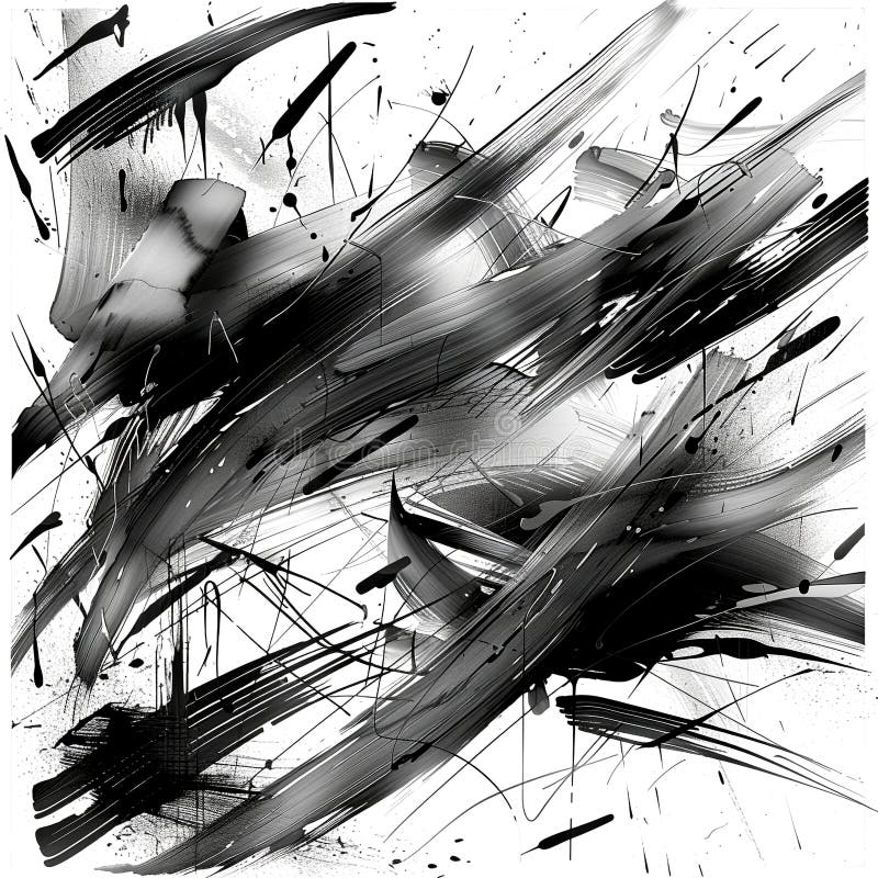 Dynamic Black and White Abstract Art with Expressive Brush Strokes and ...