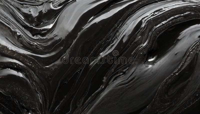 Fluid and Dense Black Paint. Full Screen Dark Glossy Acrylic Color ...