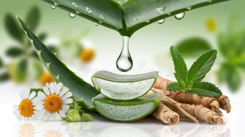 Fluid Drops Falling from a Leaf, Symbolizing Herbal and Natural ...