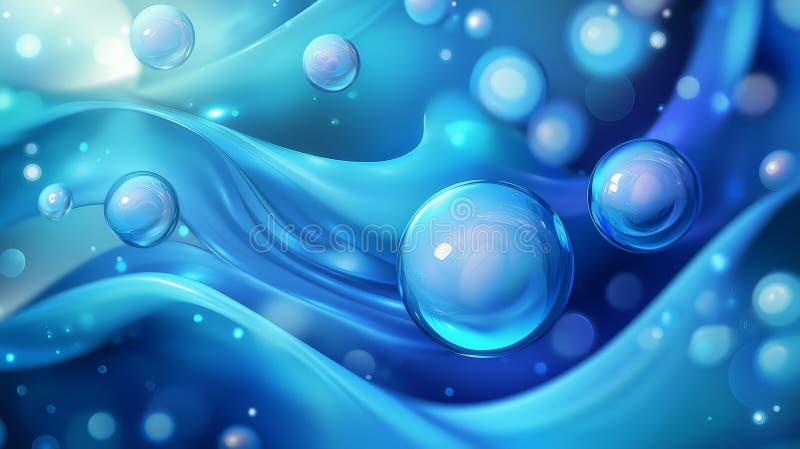 Fluid Dynamics: Abstract Blue Background with Spheres and Waves ...