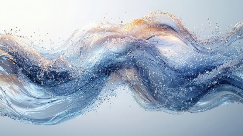 Fluid Dynamics Artwork with Flowing Water Waves and Enhanced Light Reflections in Soft Colors ...