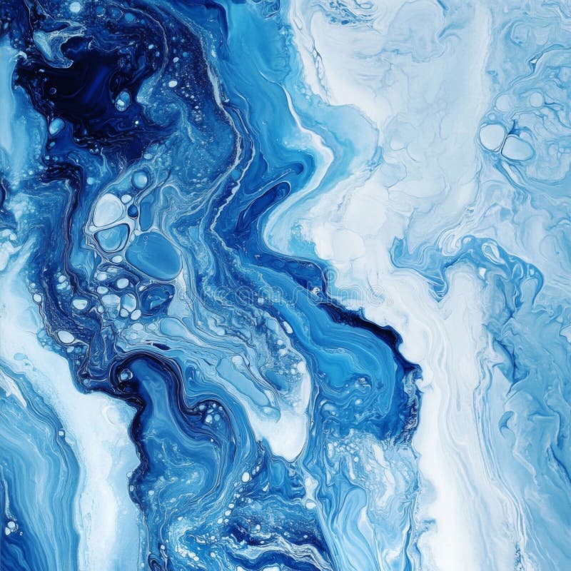 Fluid Dynamics of Blue and White Swirls in Abstract Art Stock Image ...