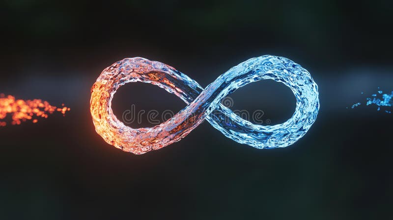 Fluid Dynamics Create an Infinity Symbol with Contrasting Orange and Blue Water Splashes in ...