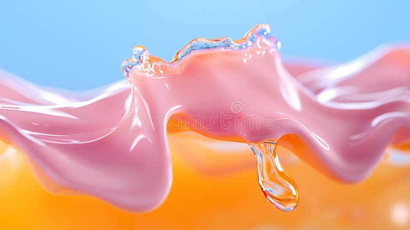 Fluid Forming Shape with Drip Against Blue and Yellow Background Stock ...