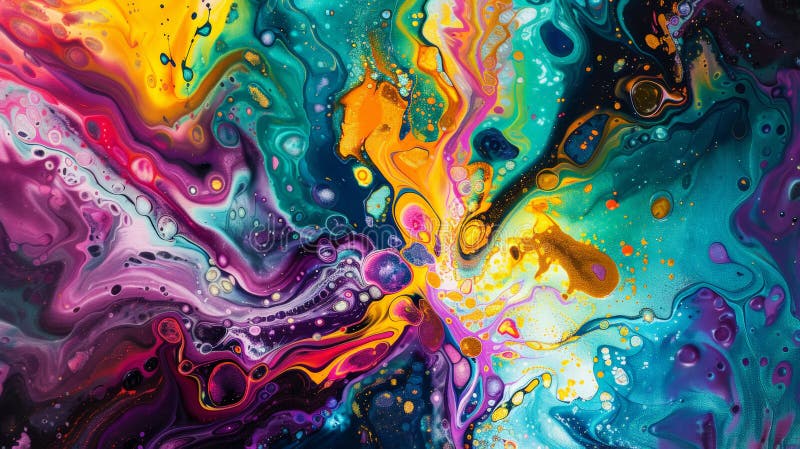 Fluid Forms Made of Acrylic Pouring with Bright Colours, Iridescent ...