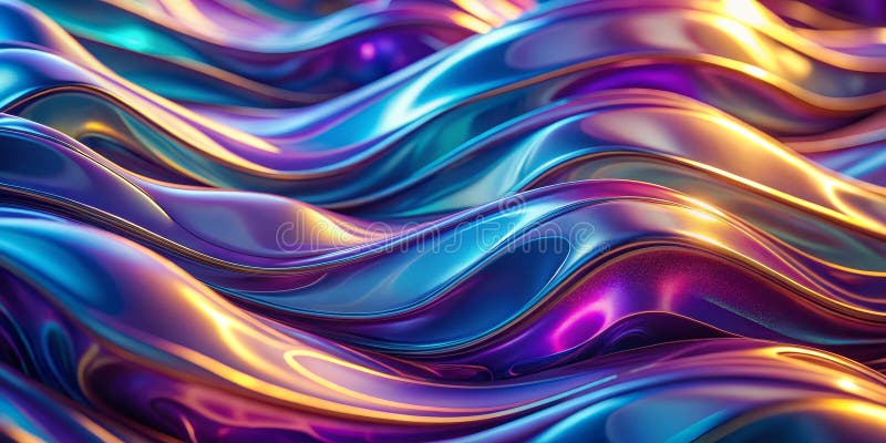 Fluid Gold Iridescent Waves, 3D Render, Abstract Art Stock Illustration ...