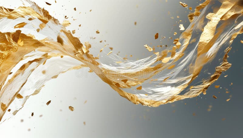 Fluid Gold Ribbons Gracefully Intertwining Against a Soft Neutral ...