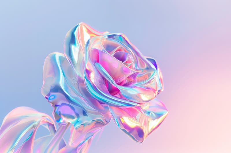 Fluid Holographic Illustration of a Rose on a Ping and Blue Background ...