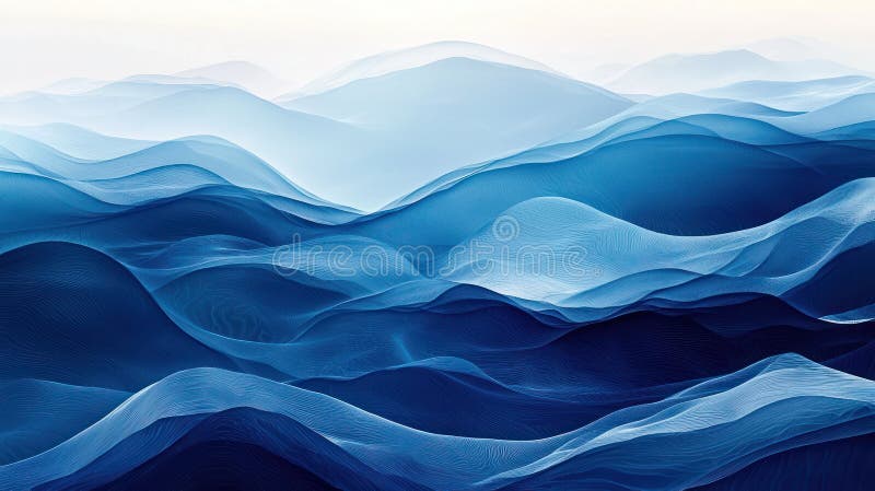 Fluid Indigo and Light Blue Waves with Abstract Mountains Stock ...