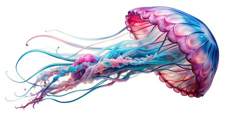 Fluid Jellyfish Pink, Blue, Abstract, Digital Art Stock Illustration ...