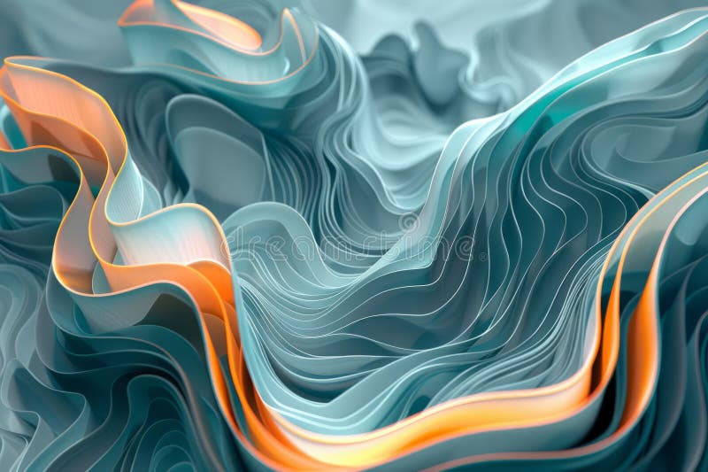 Fluid Layered Forms in Soft Blue and Orange Hues. Delicate Dynamic ...