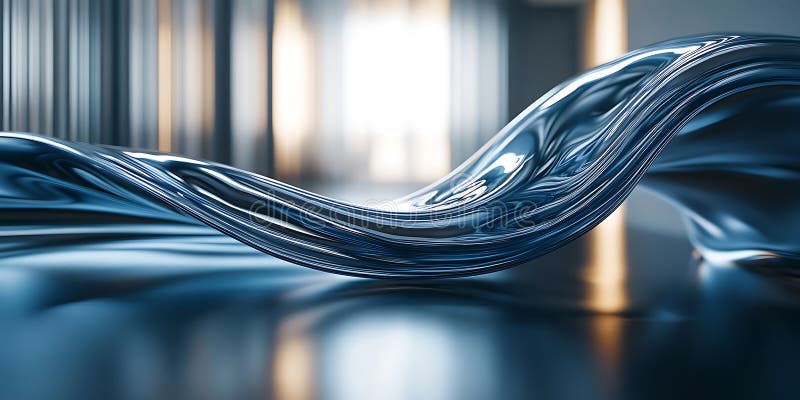 Fluid Metallic Blue Wave Reflecting Light in Abstract Motion Stock ...