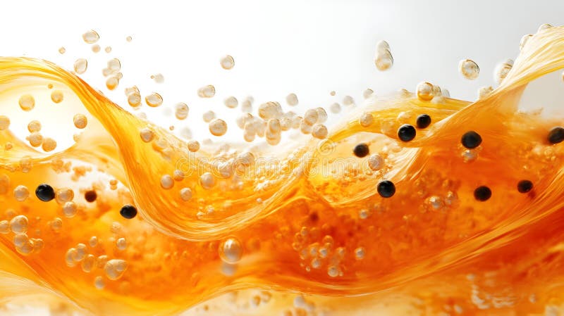 Fluid Motion of Orange Liquid with Spheres and Bubbles Stock ...