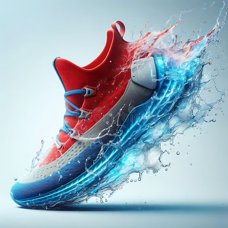 Fluid Motion: Sneaker Splash and Gaming Tech Stock Photo - Image of ...