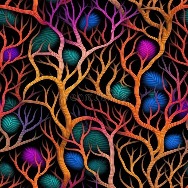 Fluid Network Tree on Black Canvas . Stock Illustration - Illustration ...