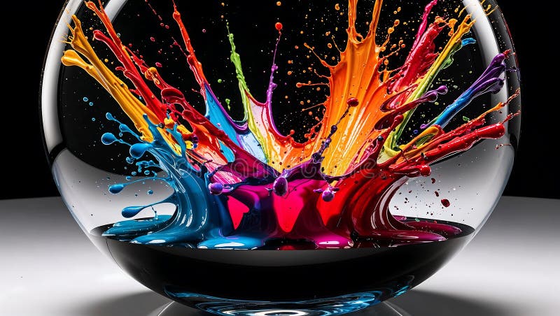 Fluid Paint Arcs - Multicolored Splash in Glass Sphere Stock ...