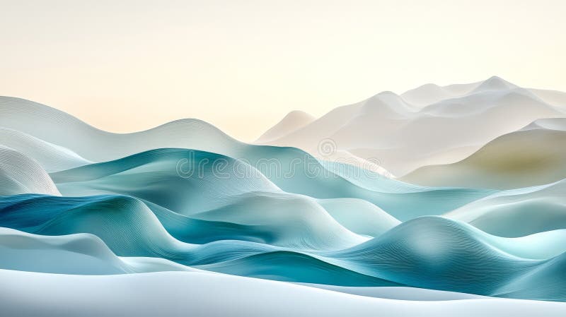 Fluid Paper Waves, Abstract 3D Rendered Illustration in Cool Blue, Mint ...