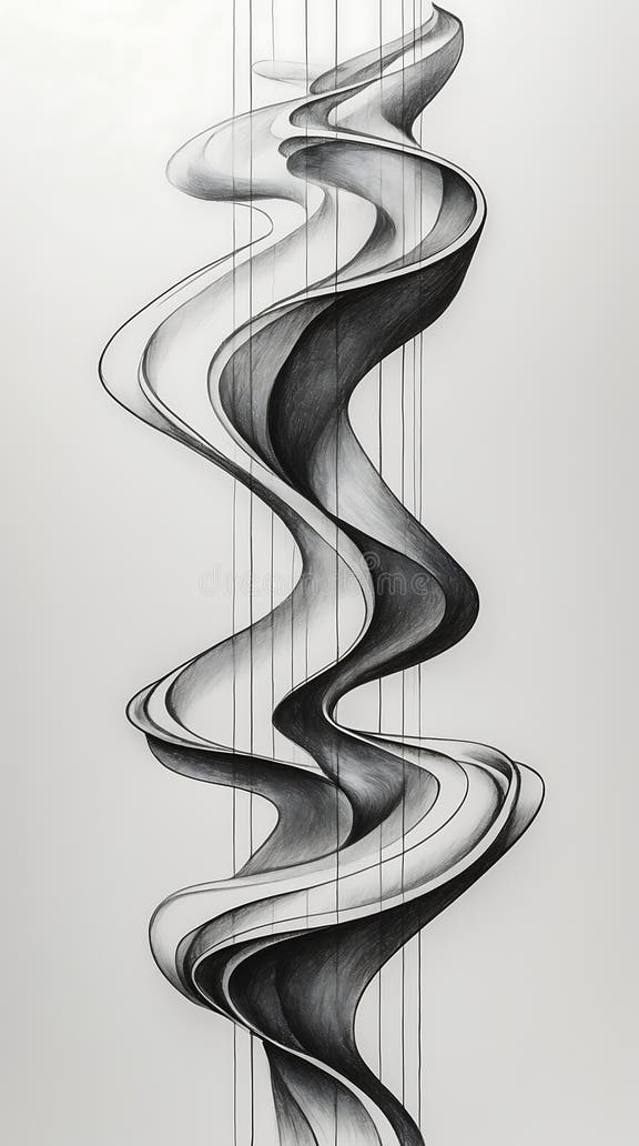 Fluid Shapes Create a Continuous Flow in a Vertical Sketch Against a ...
