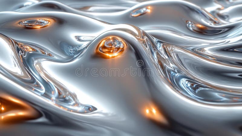 Fluid Silver and Chrome Waves with Glowing Reflections Stock ...