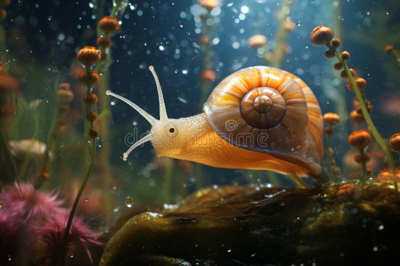 Fluid Snail Underwater Move. Generate Ai Stock Photo - Image of garden ...