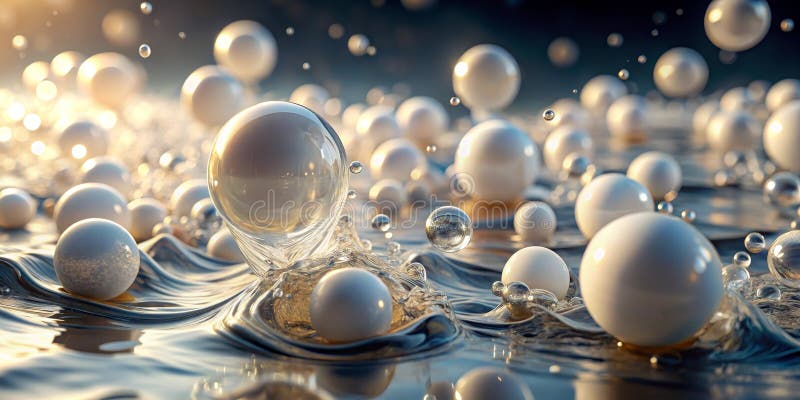 Fluid Spheres Reflecting Light on a Liquid Surface. Generative AI Stock ...
