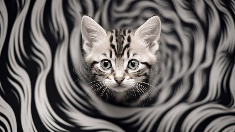 Fluid Surrealism: Close-up Portrait of a Cute Fox Kitten on Zebra ...