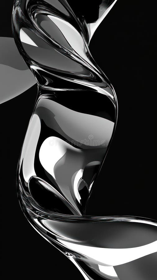 A Fluid, Twisting Glass Sculpture Reflecting Light Against a Dark ...