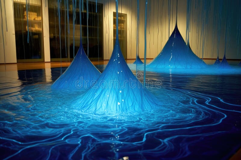 Fluid Water-based Installation with Droplet Effects Stock Illustration ...
