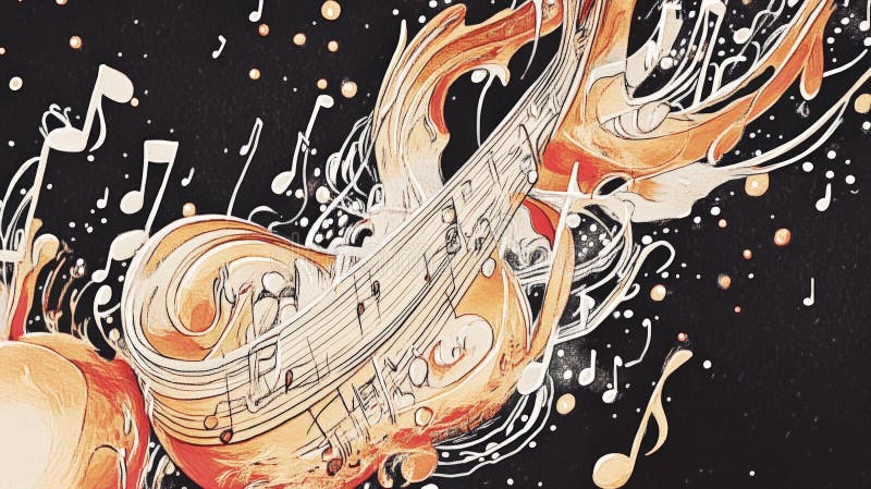 Fluid Wave of Musical Notes in a Fiery Explosion Stock Illustration ...