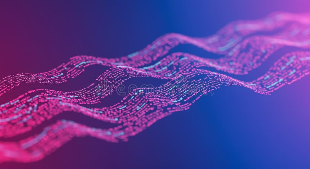 Fluid Waves of Digital Binary Code, Composed of Glowing Pink and Teal ...
