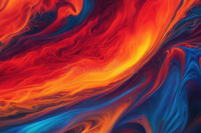 Fluid Waves Emerging from Fire with Red, Orange, Blue Colors, Abstract ...