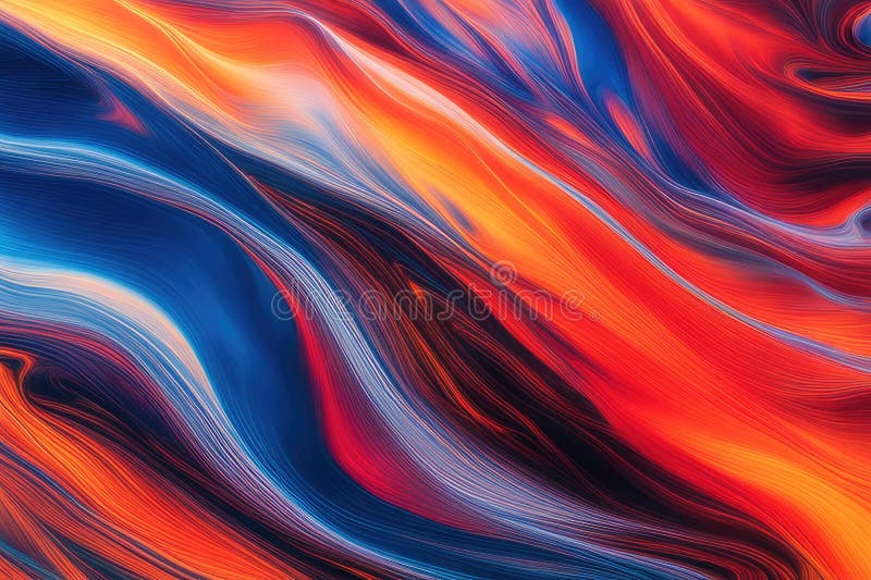 Fluid Waves Emerging from Fire with Red, Orange, Blue Colors, Abstract ...