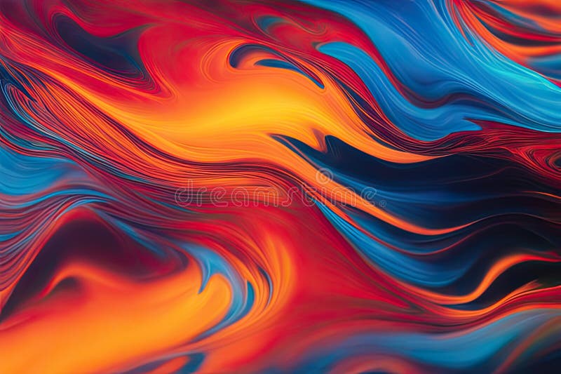 Fluid Waves Emerging from Fire with Red, Orange, Blue Colors, Abstract ...