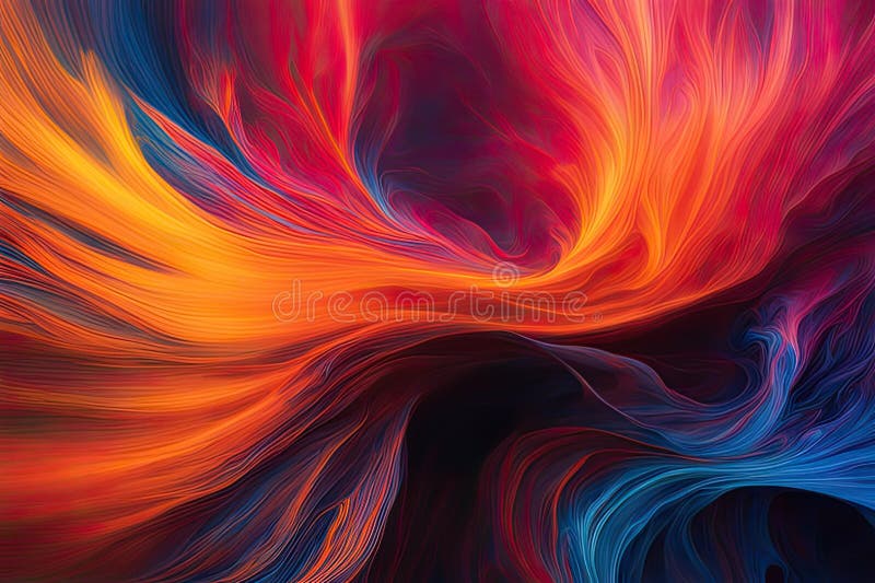 Fluid Waves Emerging from Fire with Red, Orange, Blue Colors, Abstract ...
